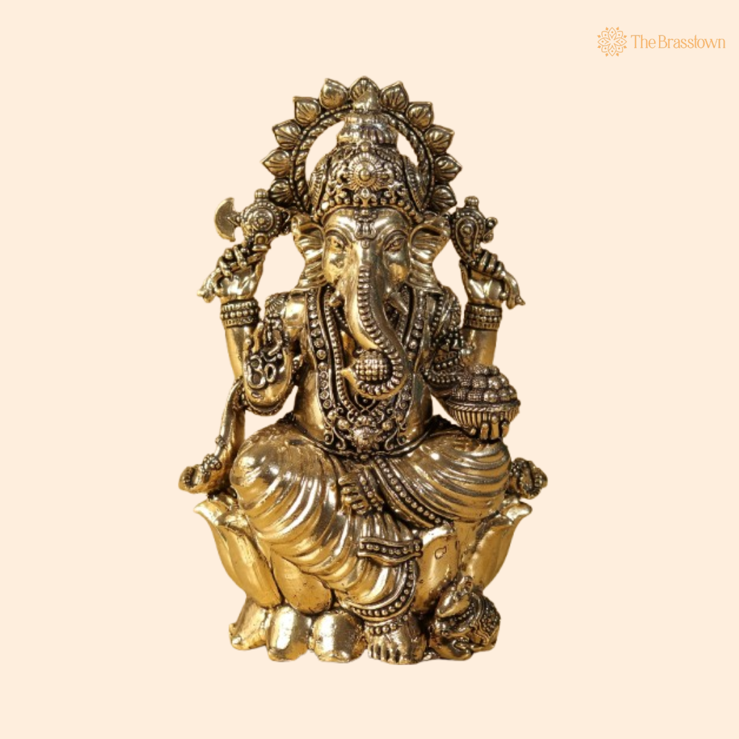 Brass Lord Ganesha Seated Idol 6 Inch