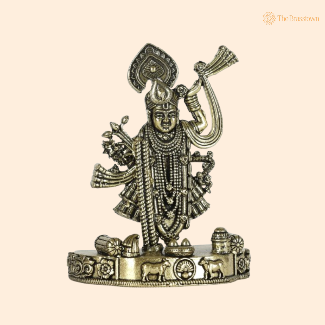 Brass Lord Vishnu Idol with Conch and Disc 4 Inch