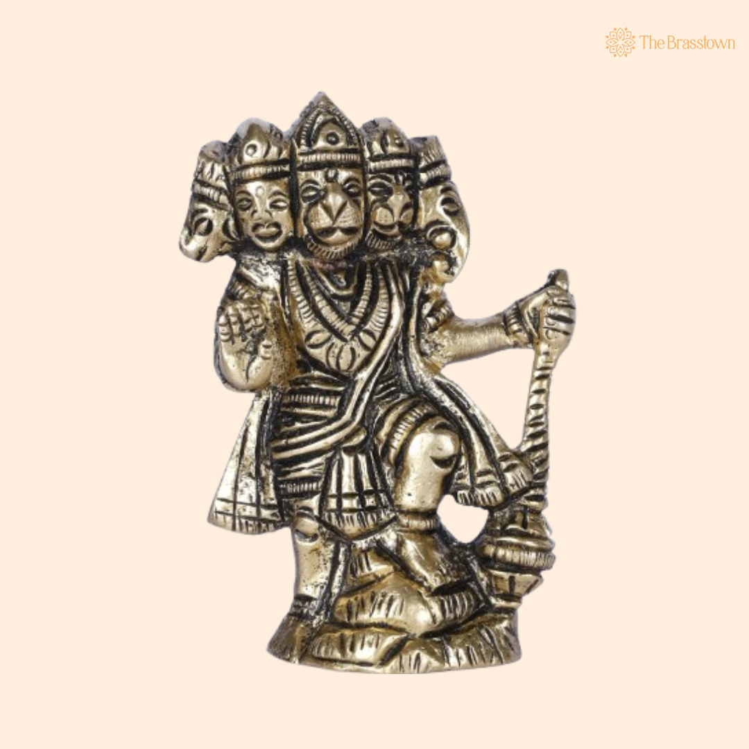 Brass Panchmukhi Hanuman Idol – The Five-Faced Divine Protector 2 Inch