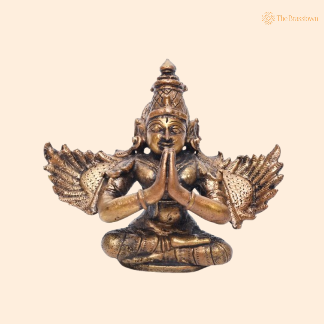 Handcrafted Brass Garuda Murti in Anjali Mudra 4 Inch